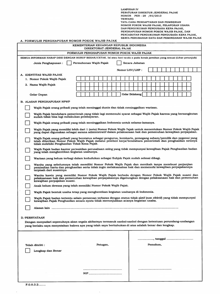 Badan - Form Penghapusan NPWP | PDF
