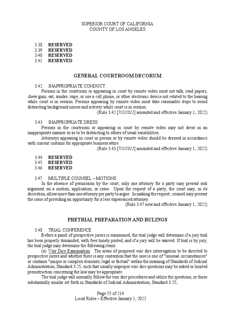 LA County Rules - Jury Selection and Trial | PDF