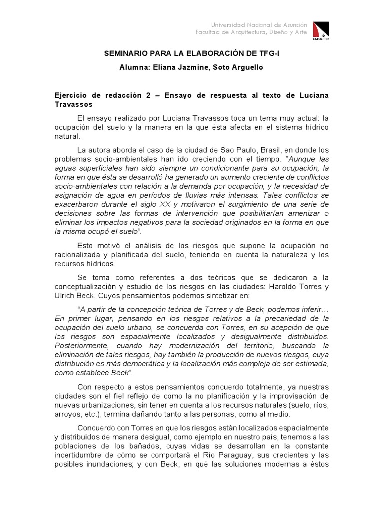 Ejercicio de Redacción 2, TFG-I. Eliana Soto | PDF | Inundar