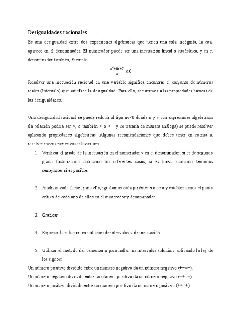 Desigualdades Racionales: Ejemplos y Soluciones | PDF | Números ...