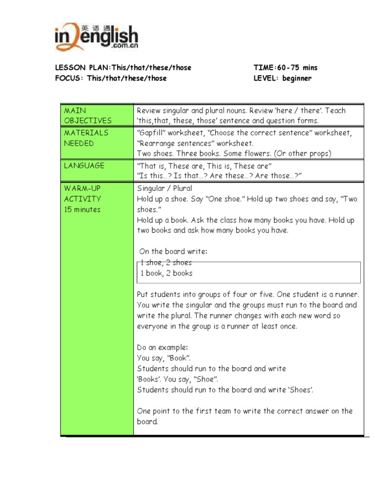 This That These Those | PDF | Grammatical Number | Plural