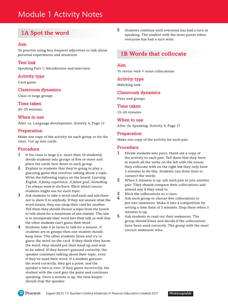 Module 1 Activity Notes: 1A Spot The Word | PDF | International English ...