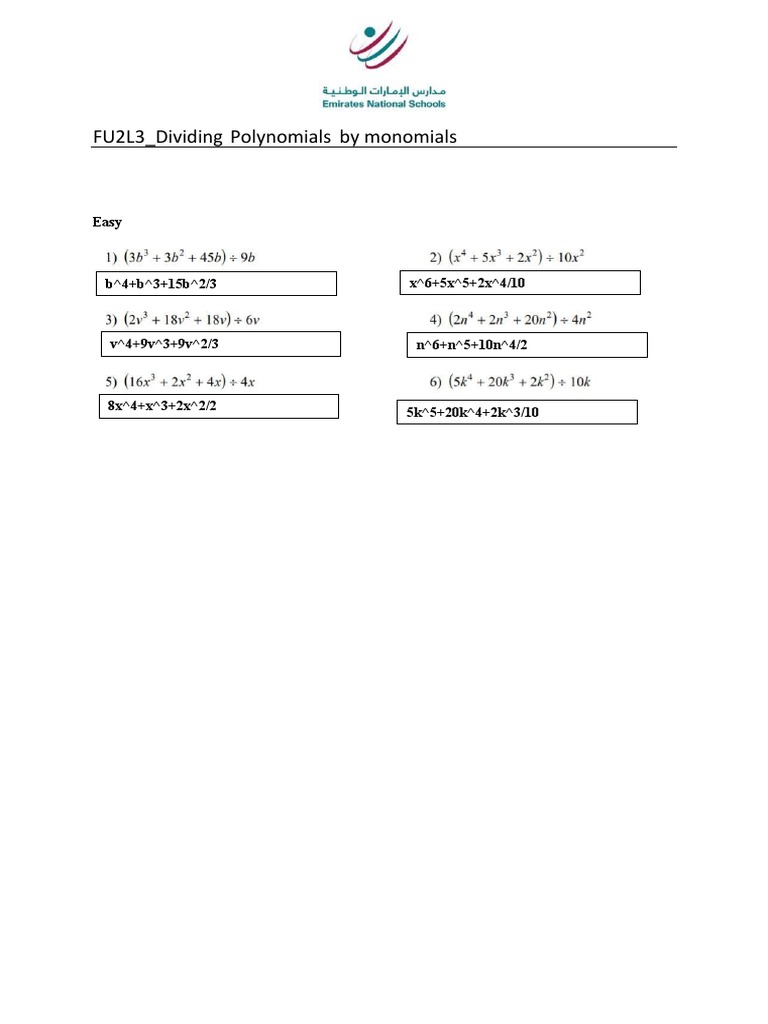 FU2L3 Dividing Polynomials by Monomials | PDF | Foreign Language Studies