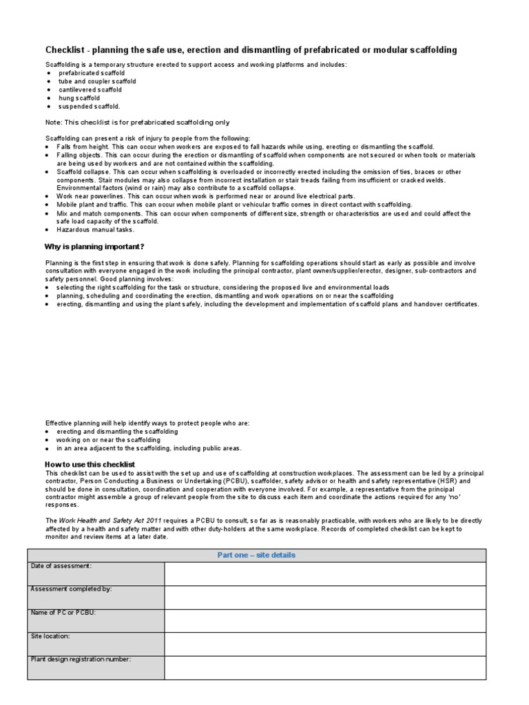 Scaffolding Checklist | PDF | Scaffolding | Occupational Safety And Health