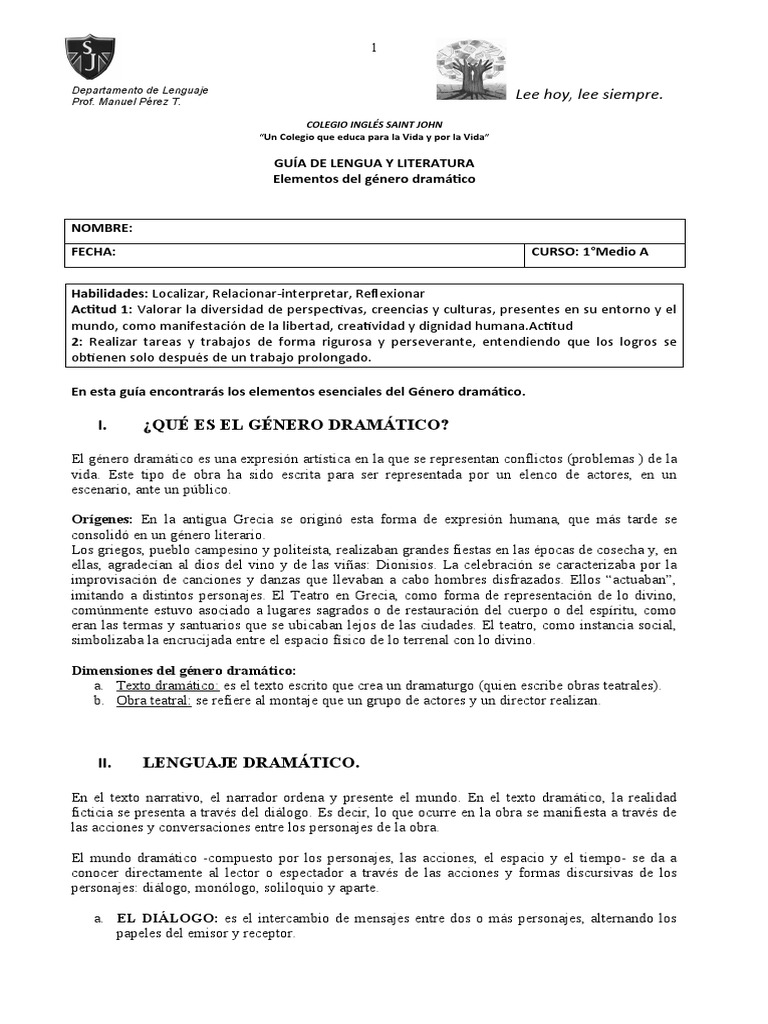 Elementos del Género Dramático | PDF | Teatro | Monólogo
