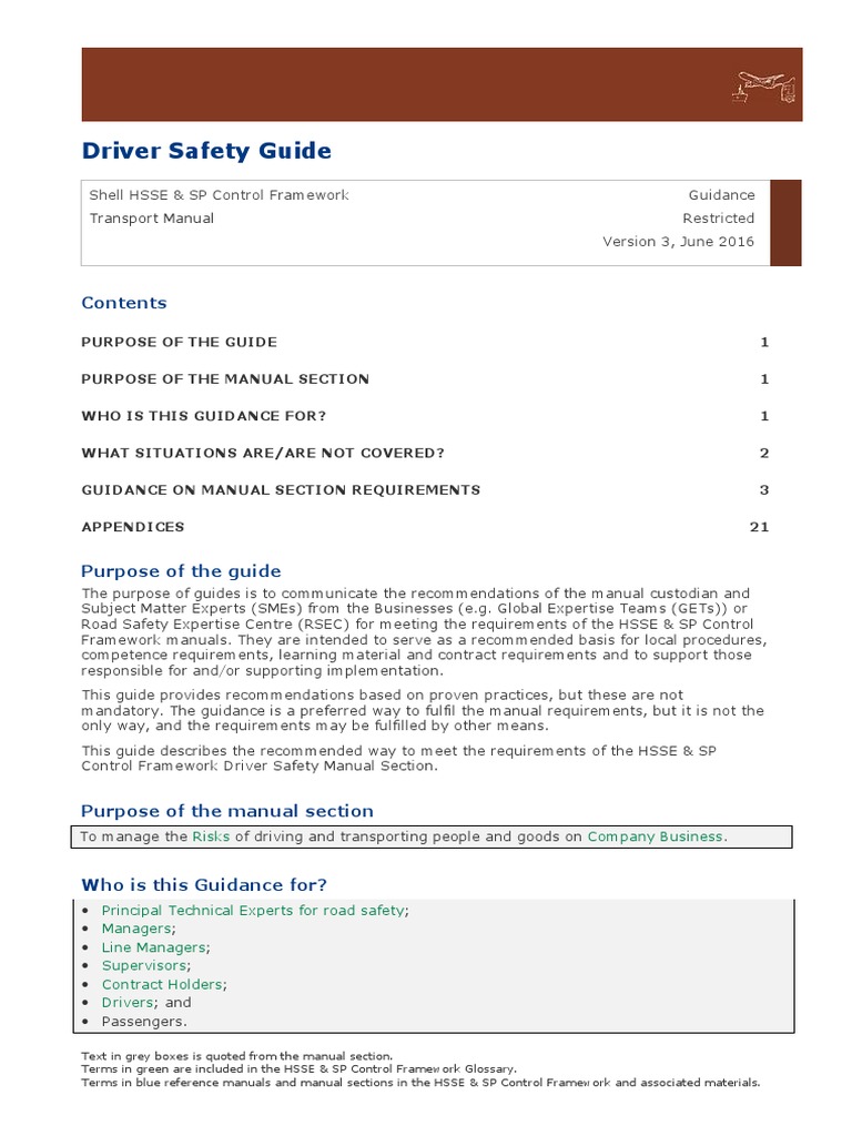 Shell Driver Safety Guide 2016 | PDF | Seat Belt | Road Traffic Safety