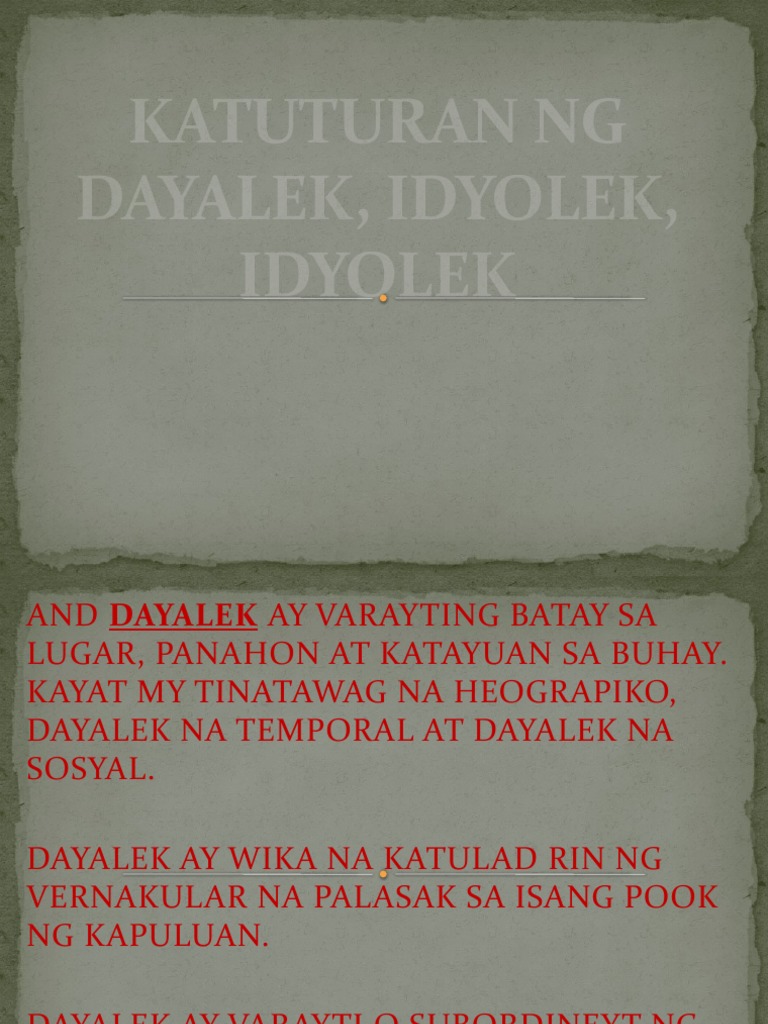Katuturan NG Dayalek, Idyolek, Idyolek | PDF
