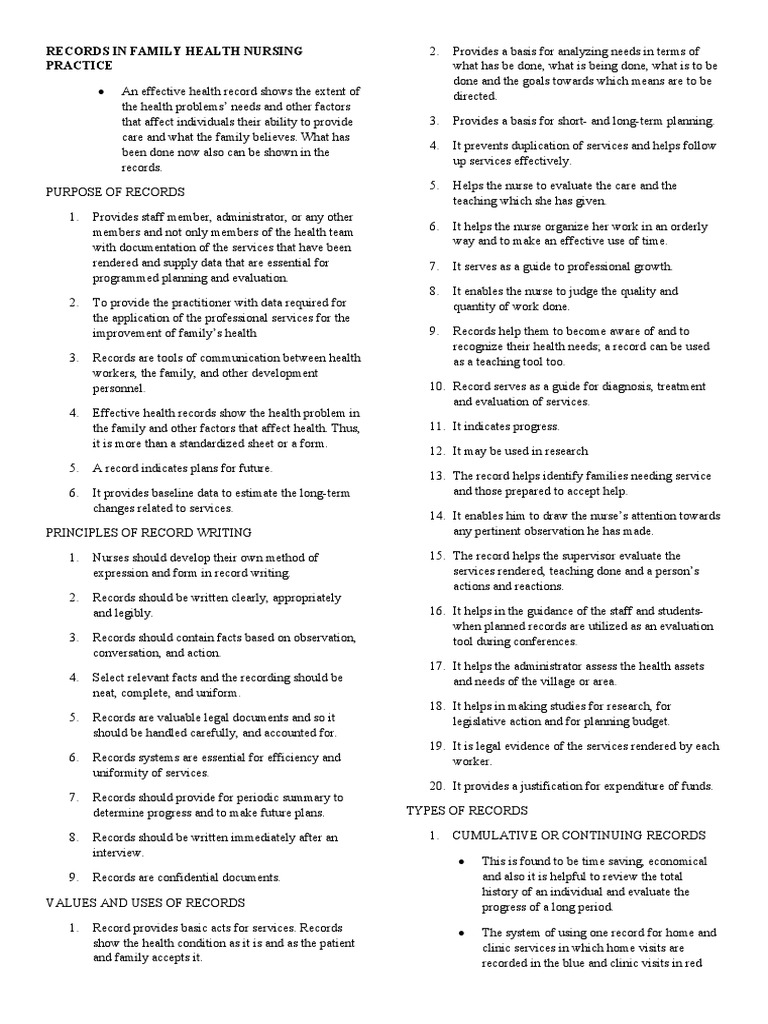 Family Health Records in Nursing Practice | PDF | Nursing | Public Services