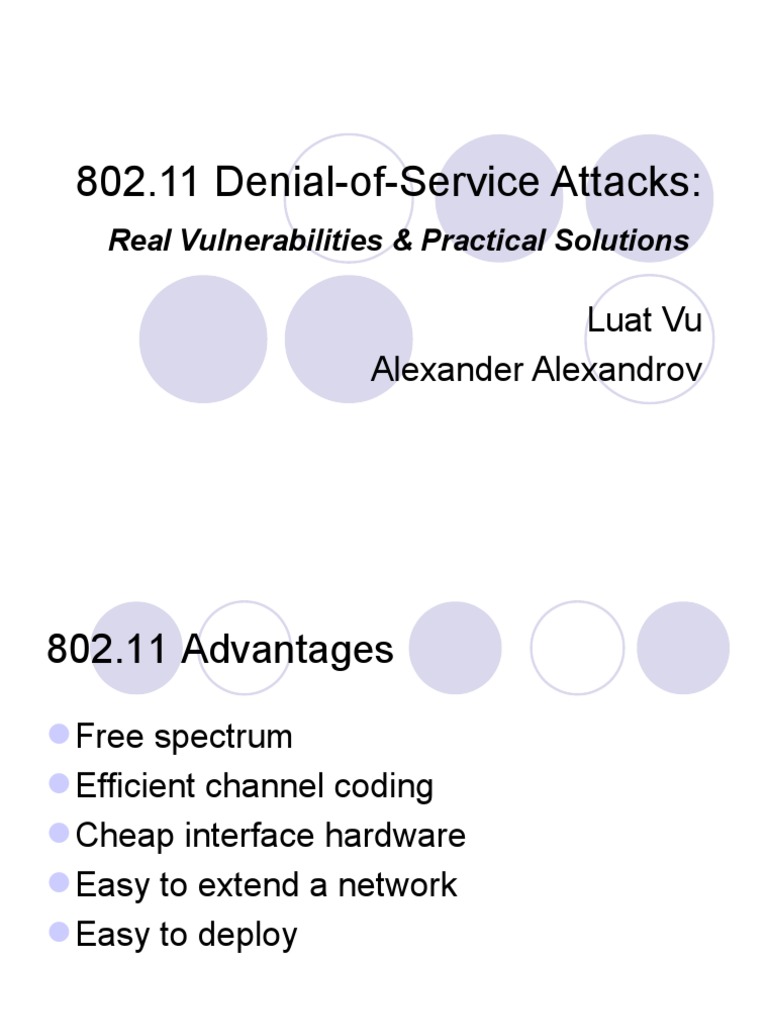 802.11 Denial-of-Service Attacks:: Luat Vu Alexander Alexandrov | PDF | Ieee 802.11 | Computer ...