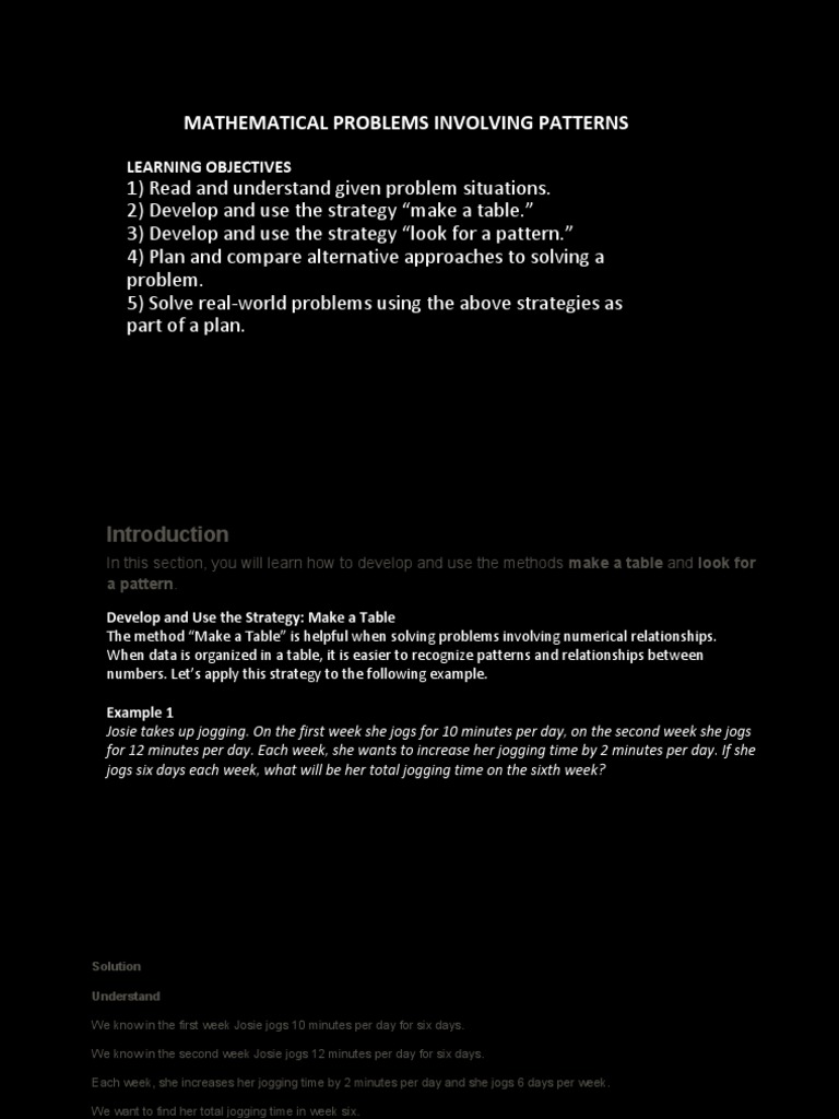 Mathematical Problems Involving Patterns: Learning Objectives ...