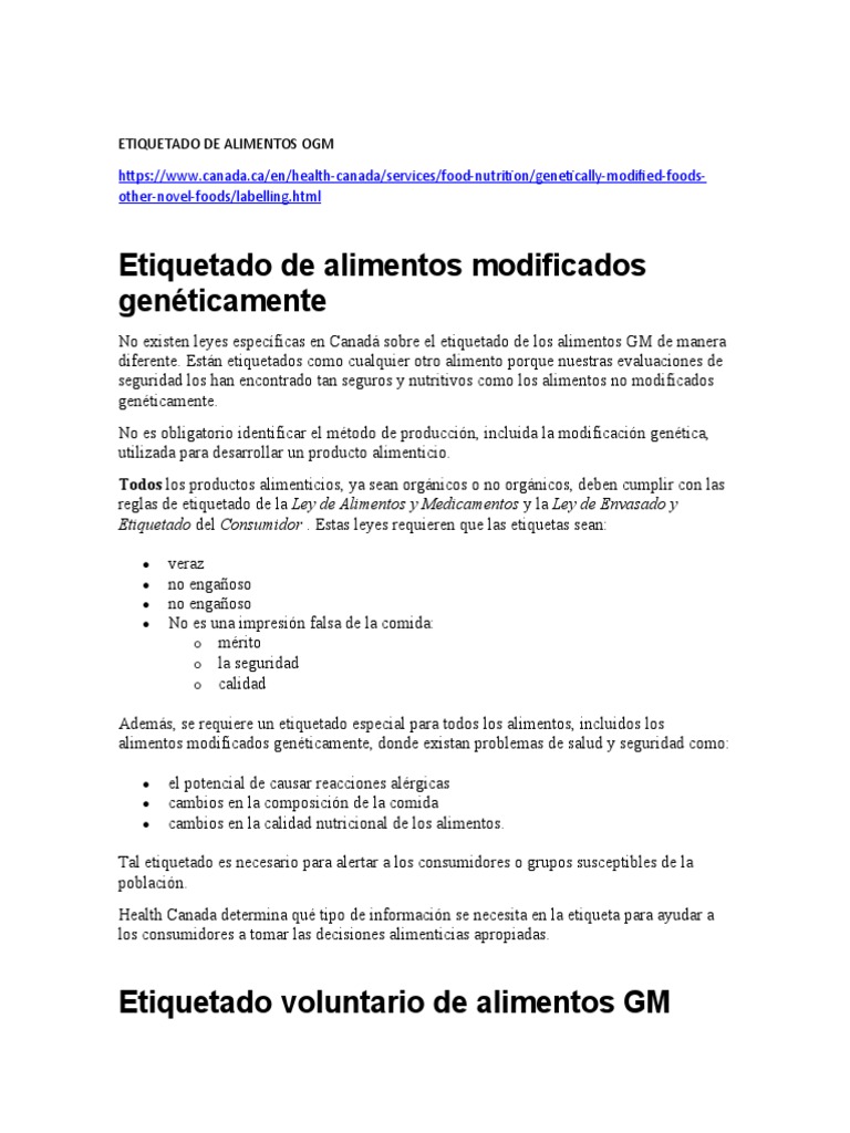 Etiquetado de Alimentos Ogm | PDF | Alimentos | Organismo genéticamente ...