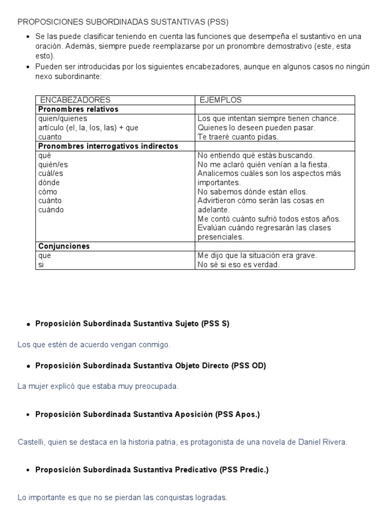Proposiciones Subordinadas Sustantivas | PDF | Mecánica del lenguaje ...