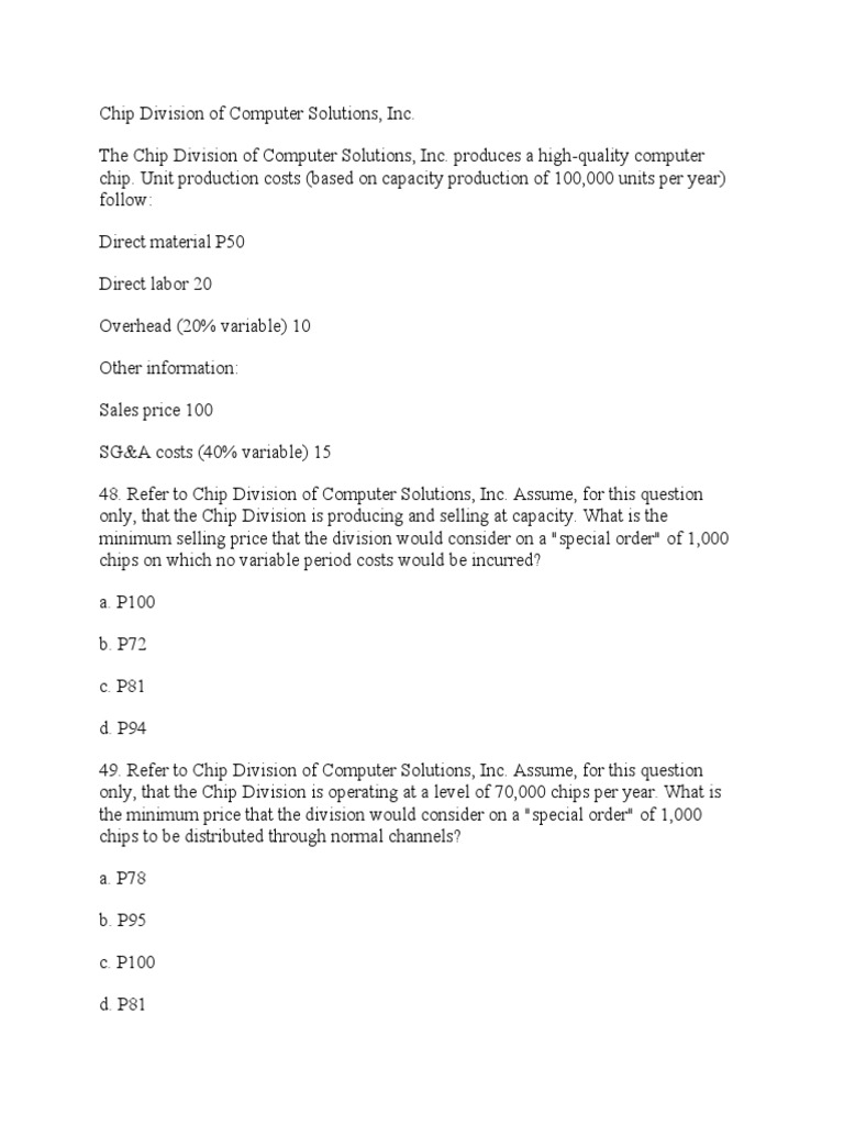 Chip Division Pricing and Cost Analysis | PDF | Computers