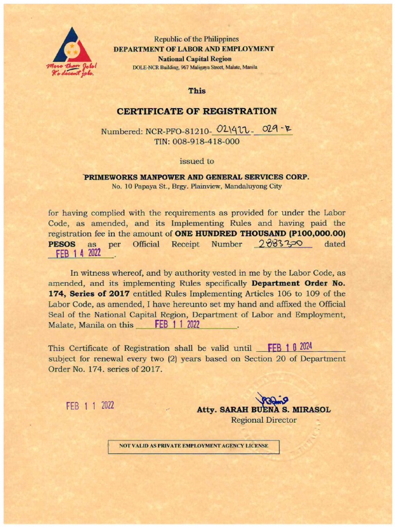 Dole Registration 174 2022 2024 | PDF