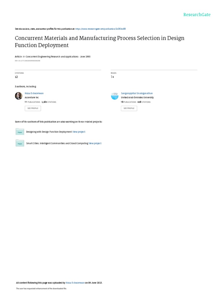 Concurrent Materials and Manufacturing Process Selection in Design Function Deployment | PDF ...