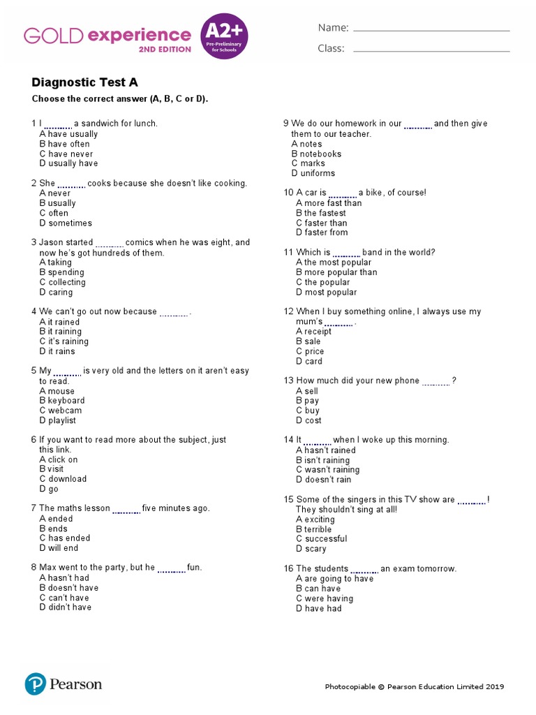 Diagnostic Test A: Choose The Correct Answer (A, B, C or D) | PDF