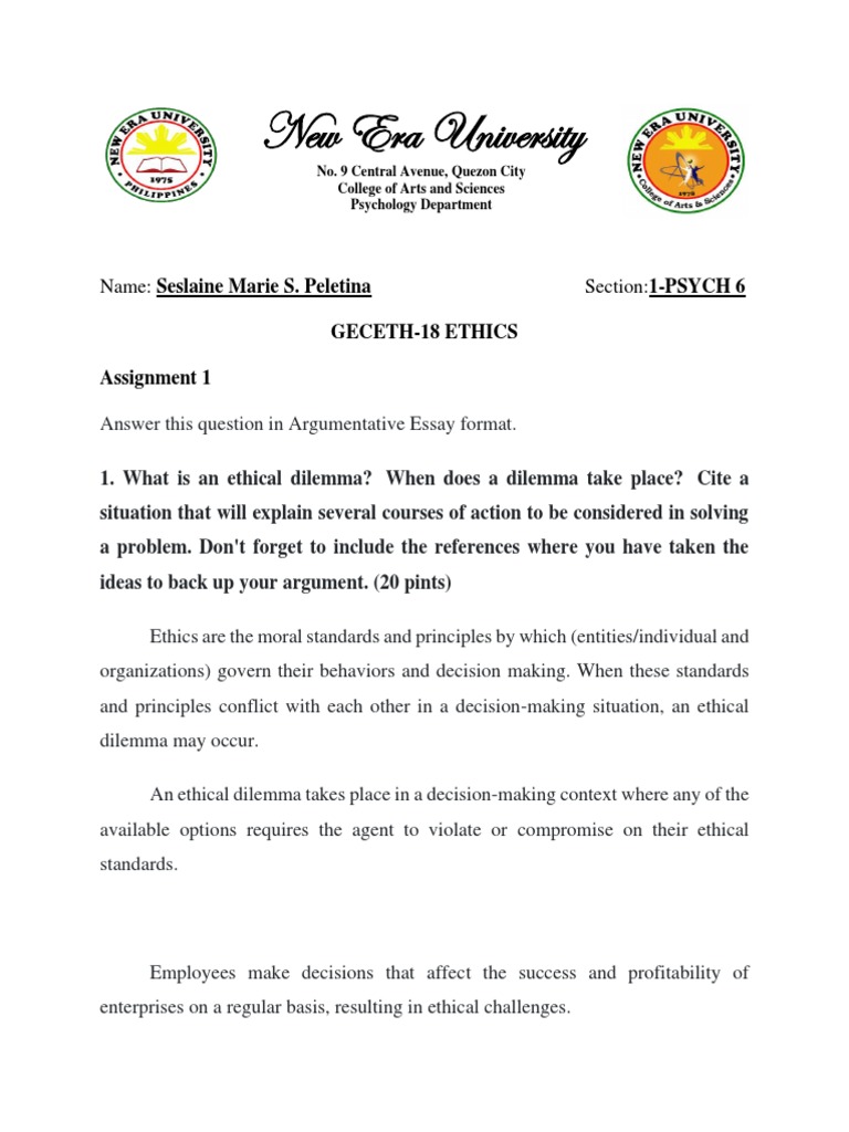 Ethics Assignment 1 | PDF | Decision Making | Psychology