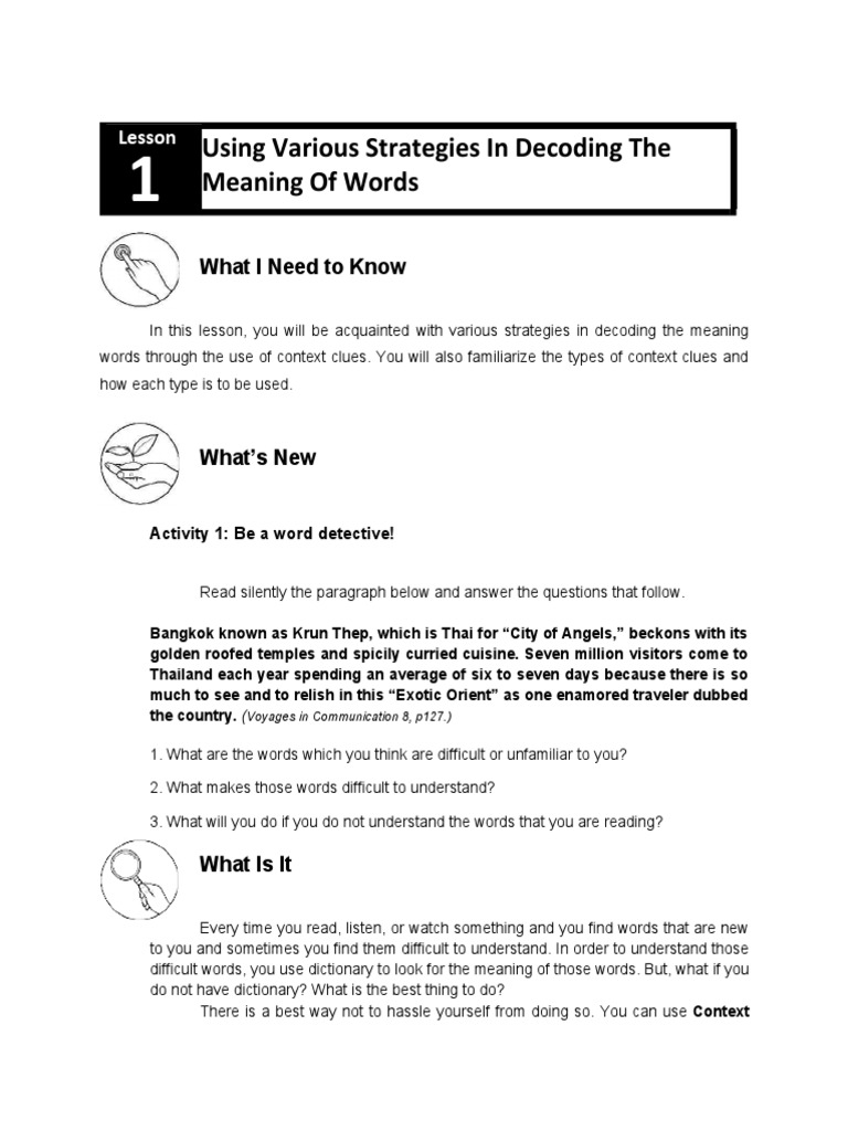 Using Various Strategies in Decoding The Meaning of Words: Lesson | PDF ...