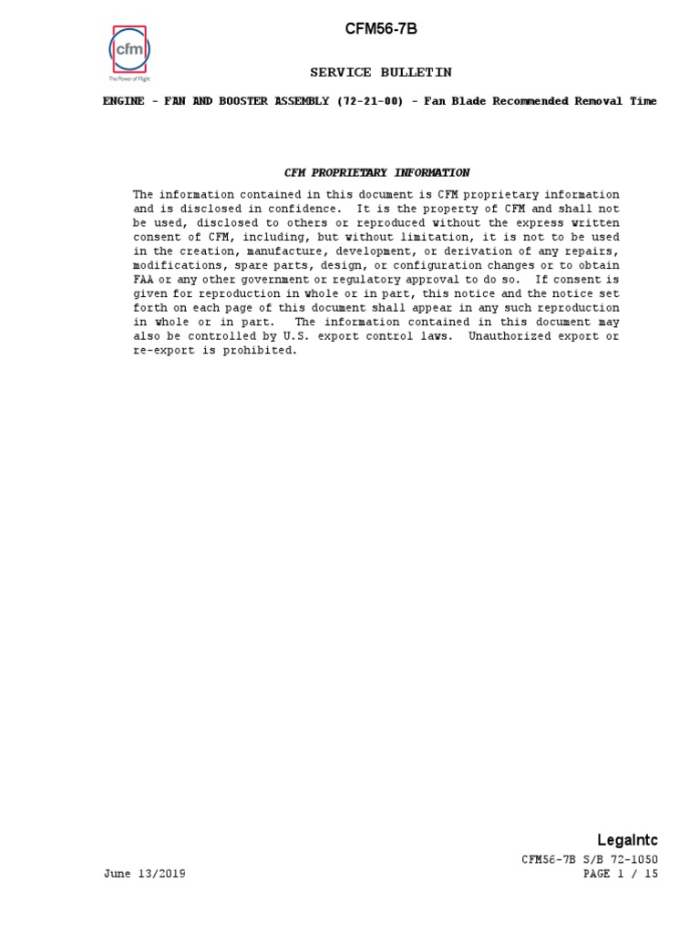CFM56 7B SB Rev 72-1050 TSN.00 N 20190613 | PDF | Aviation
