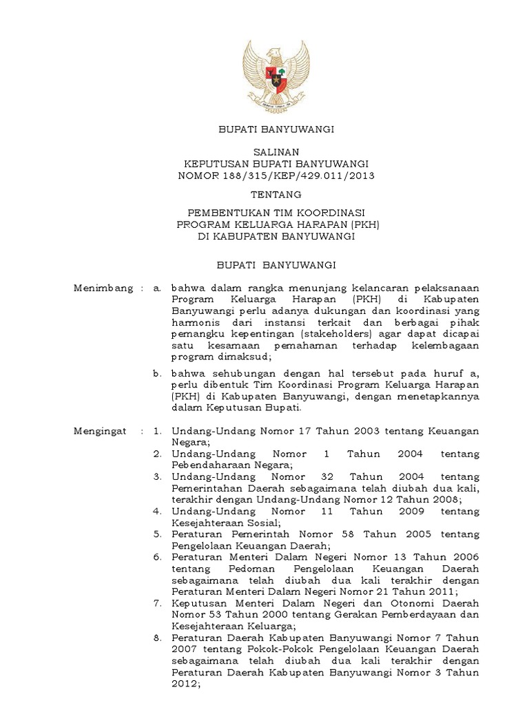 Pembentukan Tim Koordinasi PKH Banyuwangi | PDF