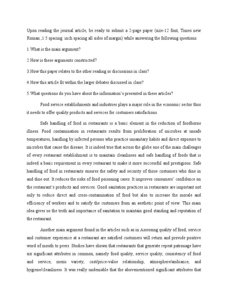 Reflection Paper 2 | PDF | Foods | Foodborne Illness