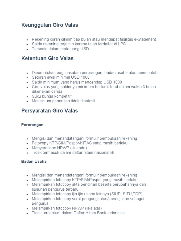 Keunggulan dan Ketentuan Giro Valas | PDF