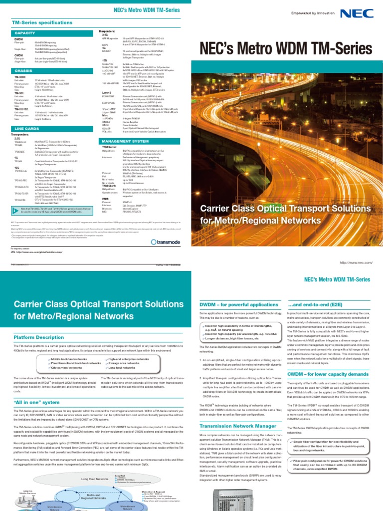 NEC's Metro WDM TM-Series: Carrier Class Optical Transport Solutions ...