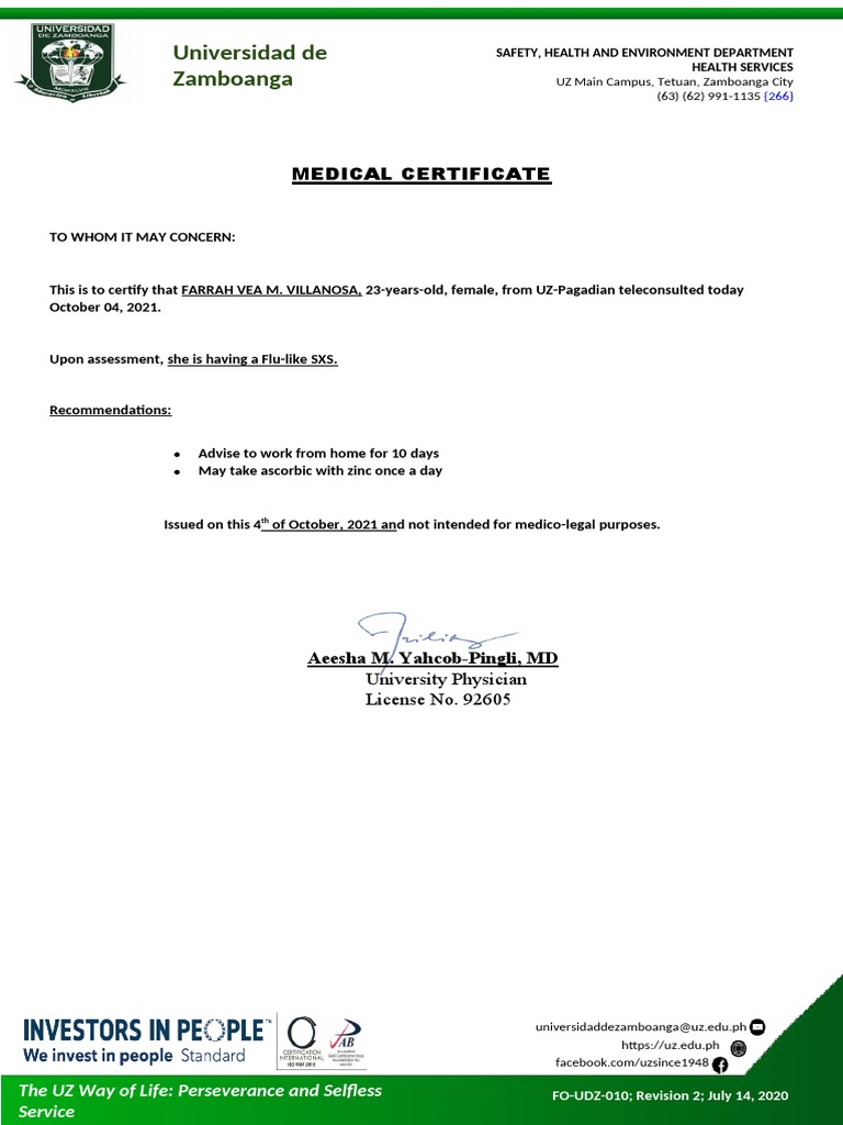 Villanosa Med Cert | PDF