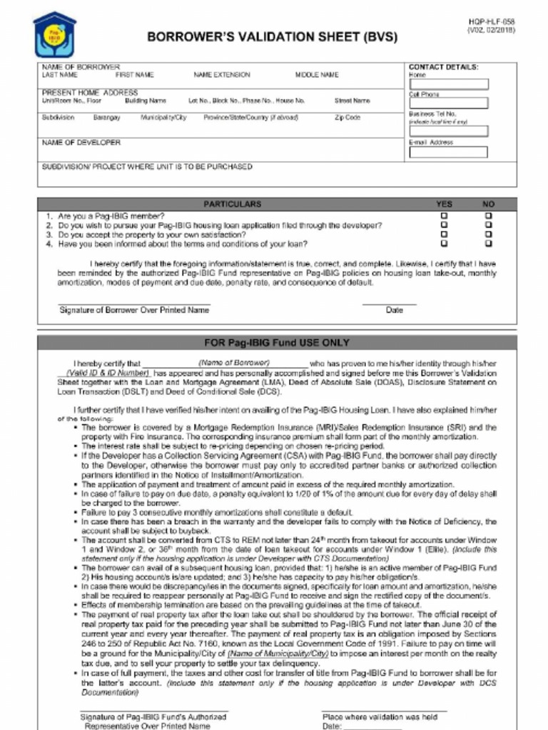 Borrowers Validation Sheet PDF | PDF