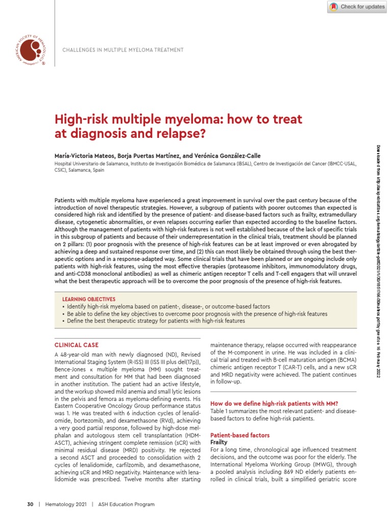 High-Risk Multiple Myeloma - Blood 2021 | Download Free PDF | Multiple ...