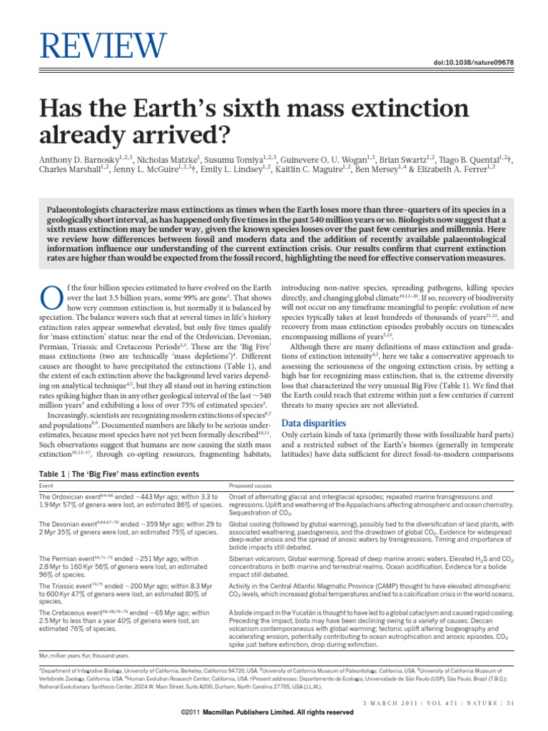 Has The Earth's Sixth Mass Extinction Already Arrived | PDF ...