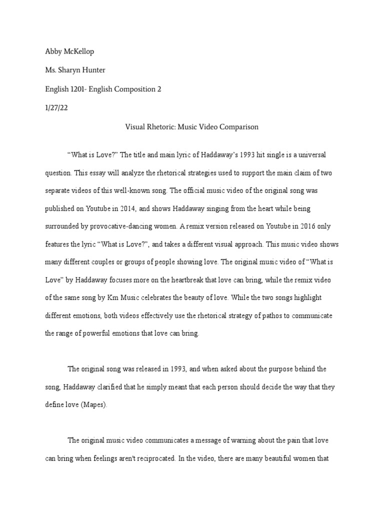 Visual Rhetoric Music Video Comparison Essay - Abby Mckellop | PDF ...