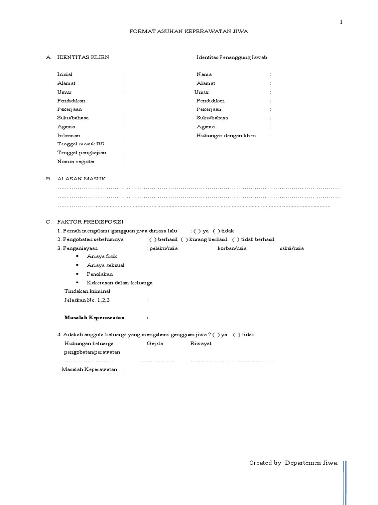 Format Pengkajian Keperawatan Jiwa | PDF | Pengembangan Diri