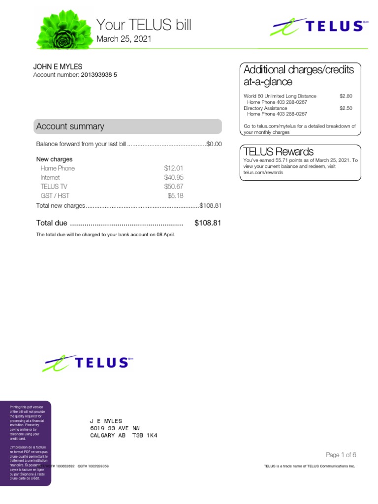Your TELUS Bill: Account Summary | PDF | Telecommunications | Computing