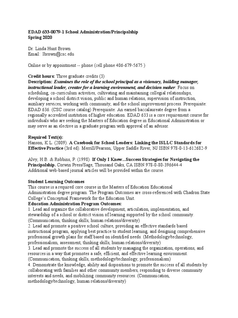 School Admin and Leadership Syllabus | PDF | Academic Dishonesty ...