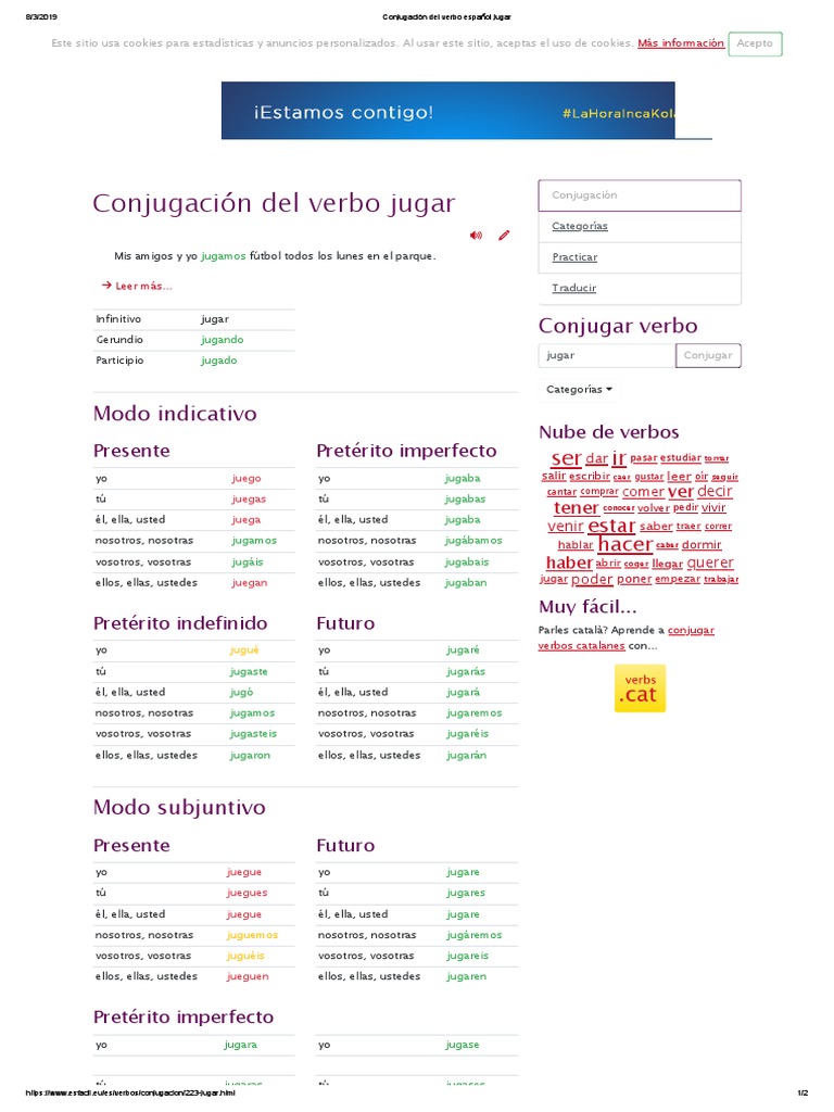 Conjugación Del Verbo Español Jugar | PDF