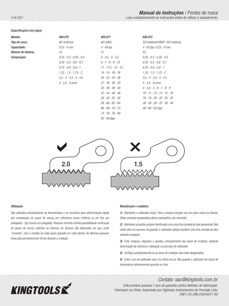 Manual de pentes de rosca em | PDF | Medição