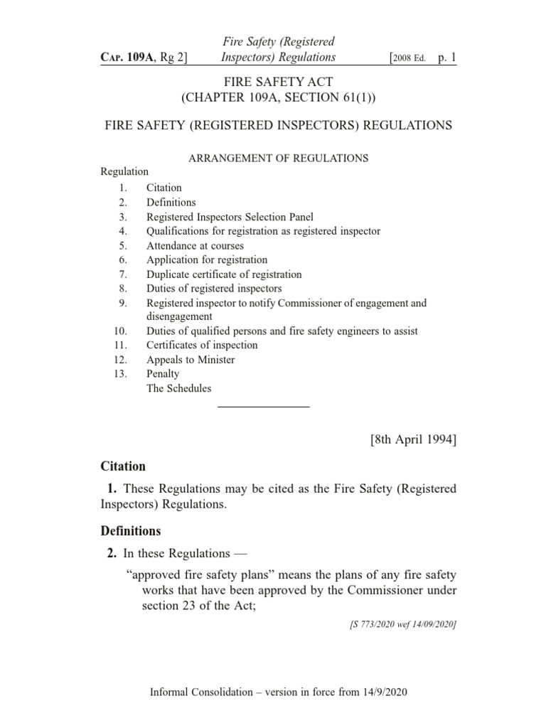 Fire Safety Registered Inspectors Regulations | PDF | Fire Safety | Safety