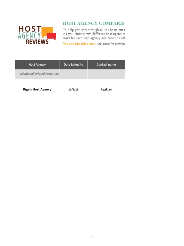 Host Agency Comparison Chart Guide | PDF | Business