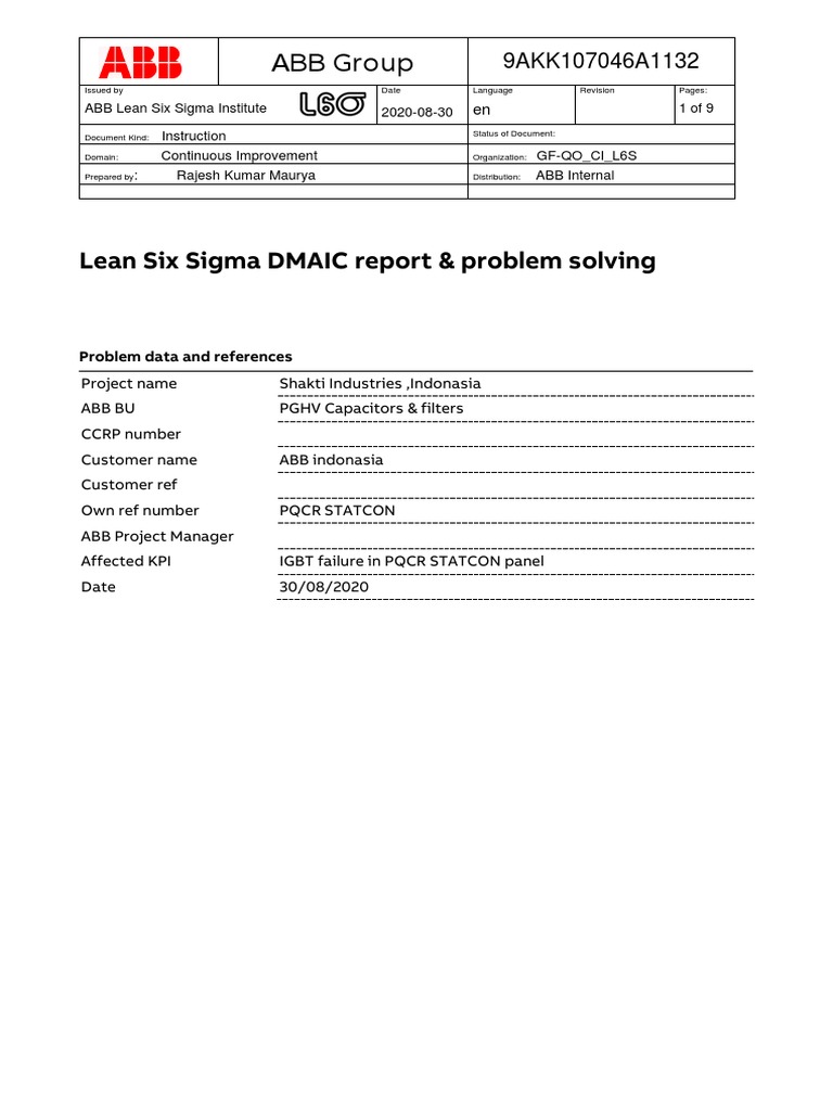 ABB Group: Lean Six Sigma DMAIC Report & Problem Solving | PDF | Six ...