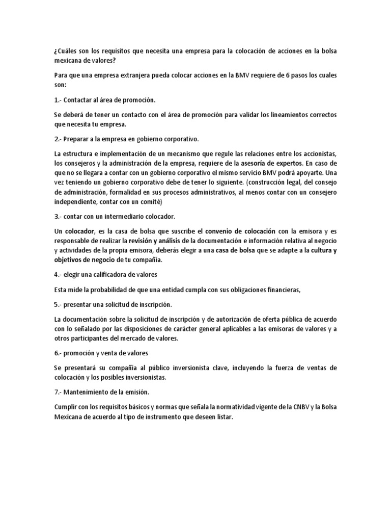 Requisitos para Cotizar en La Bolsa Mexicana de Valores | PDF