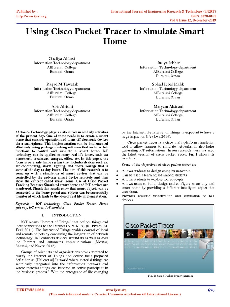 Using Cisco Packet Tracer To Simulate Smart Home IJERTV8IS120211 | PDF ...