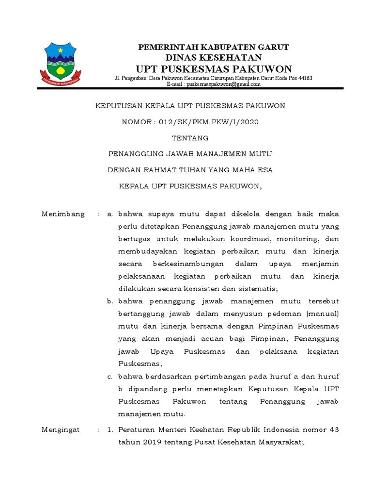 012 SK PJ Manajemen Mutu New 2020 | PDF