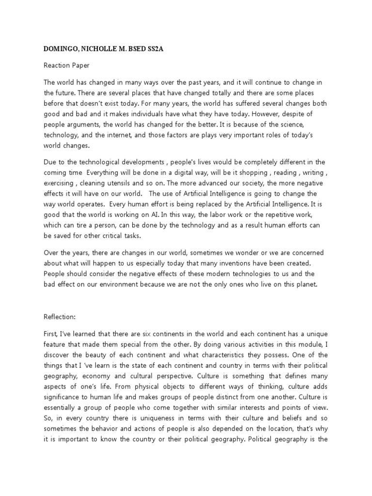 Reaction and Reflection | PDF | Geography | Artificial Intelligence