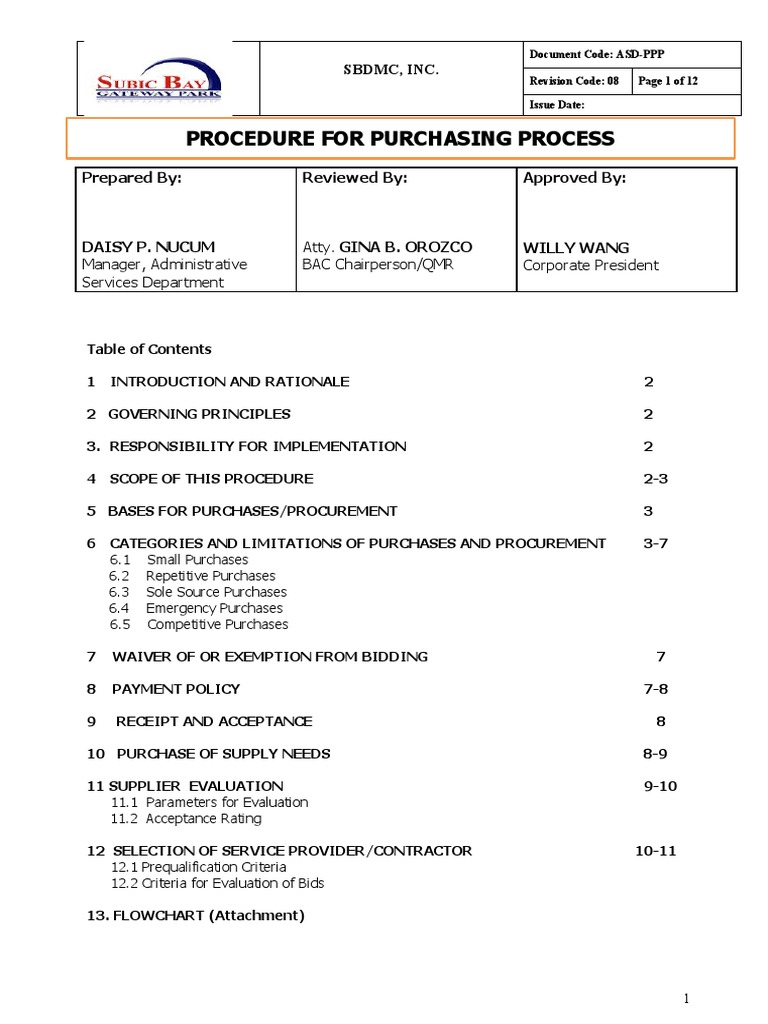Purchasing Procedure Overview | PDF | Procurement | Supply Chain Management
