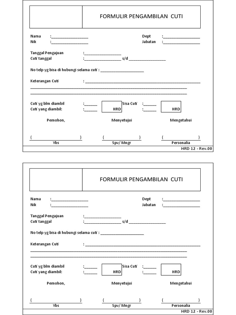 FORM PENGAMBILAN CUTI (HRD 12 - Rev.00) | PDF