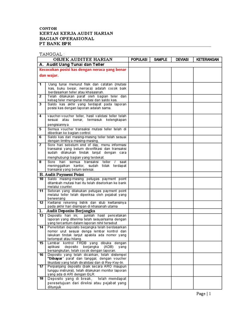 Contoh Kertas Kerja Harian 1 | PDF