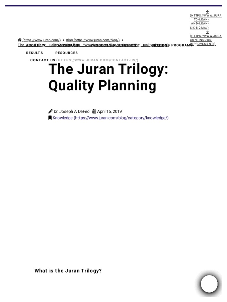 The Juran Trilogy - Quality Planning - Juran | PDF | Six Sigma | Design ...