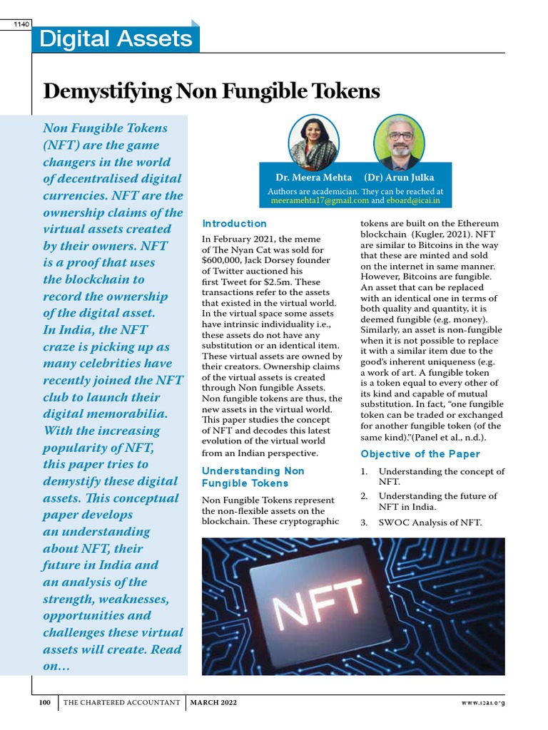 Digital Assets: Demystifying Non Fungible Tokens | PDF Digital Assets: Demystifying Non Fungible Tokens | PDF