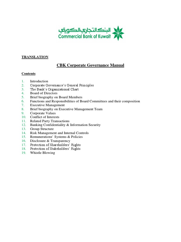 CBK Corporate Governance Manual | PDF | Corporate Governance | Governance